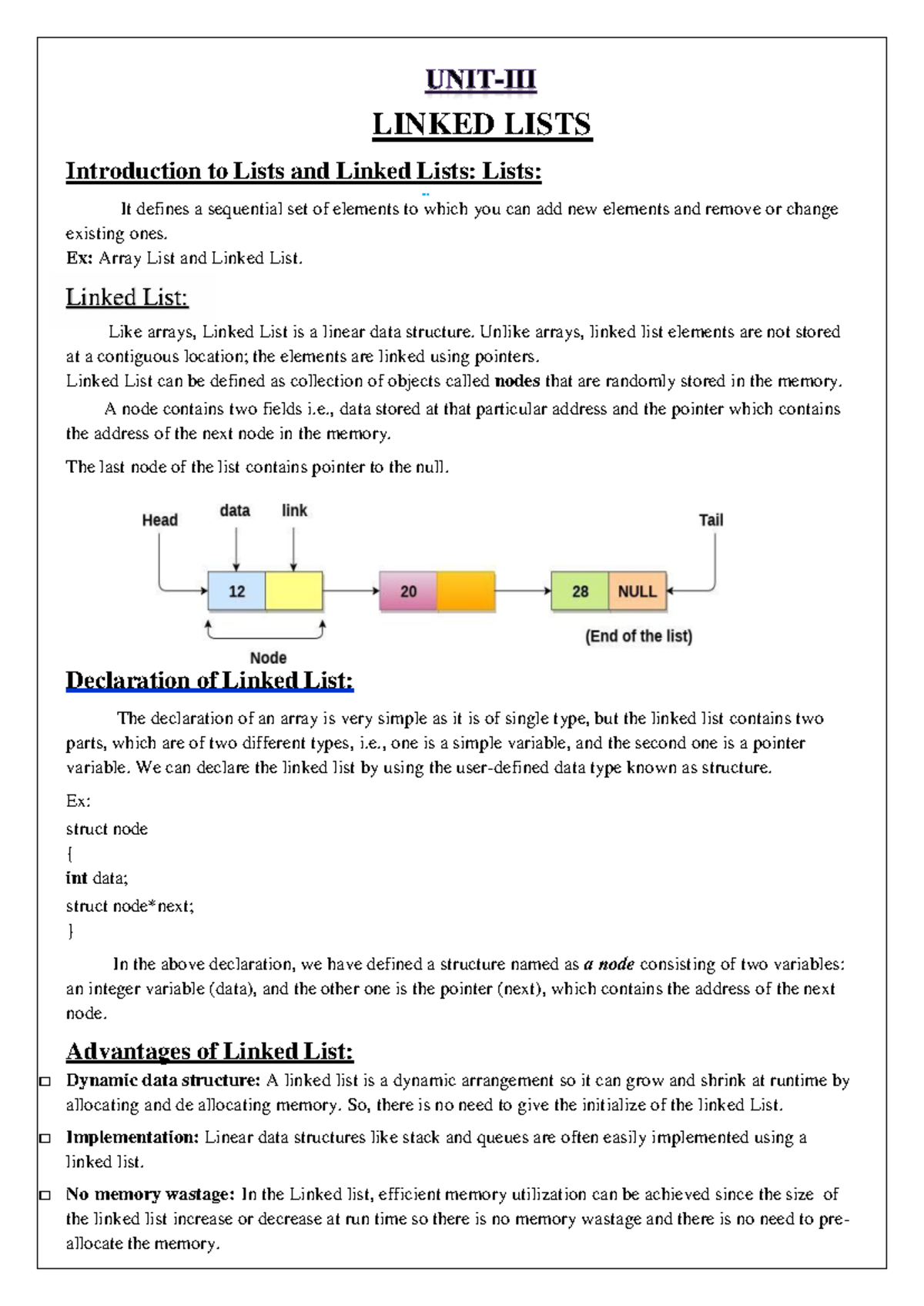 UNIT-III: Stack and Linked Lists Overview and Operations - Studocu