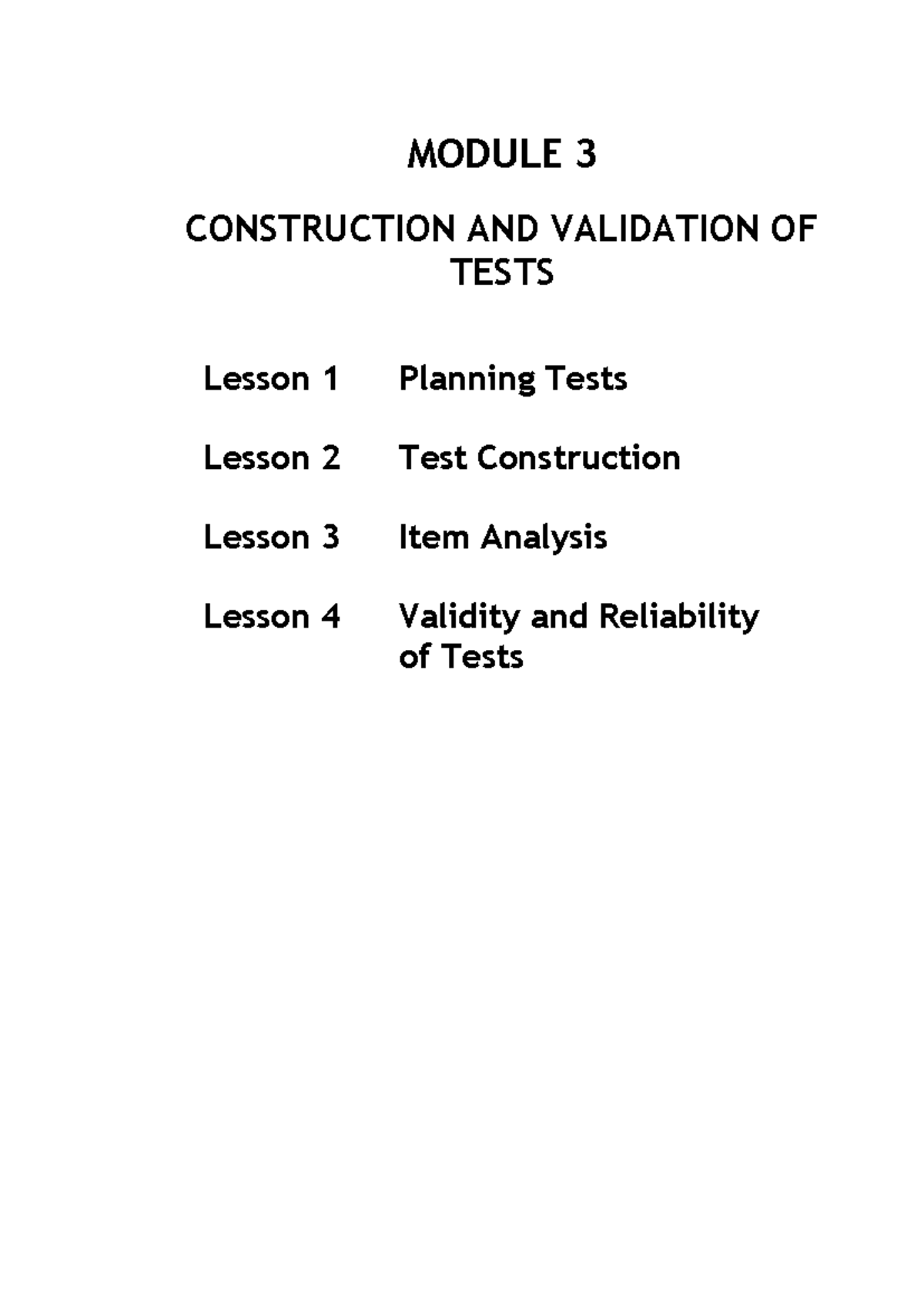 MODULE 3: CONSTRUCTION AND VALIDATION OF TESTS - Lessons 1 & 2 ASL 1 ...