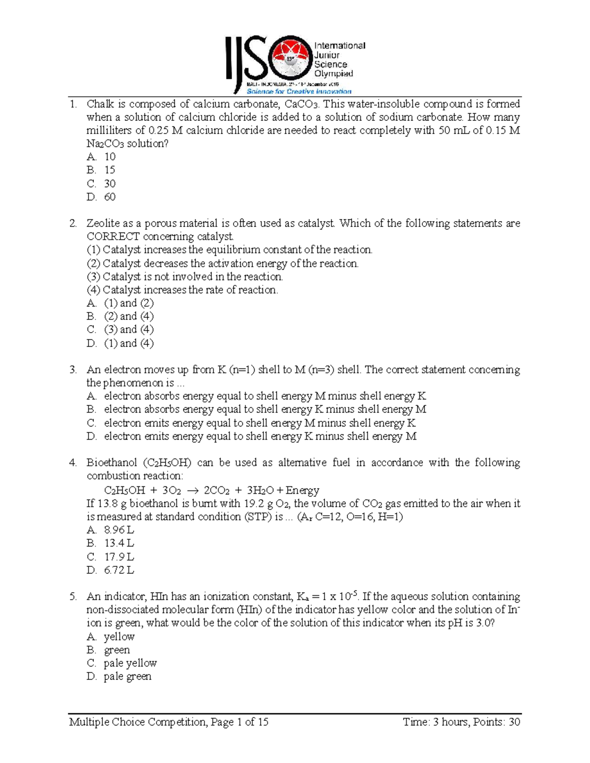MCQ Final Exam: Chemistry & Biology Concepts (Course Code: MCQ) - Studocu