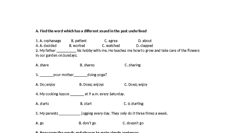 Quiz G7: Sound Differences and Sentence Structure - Studocu