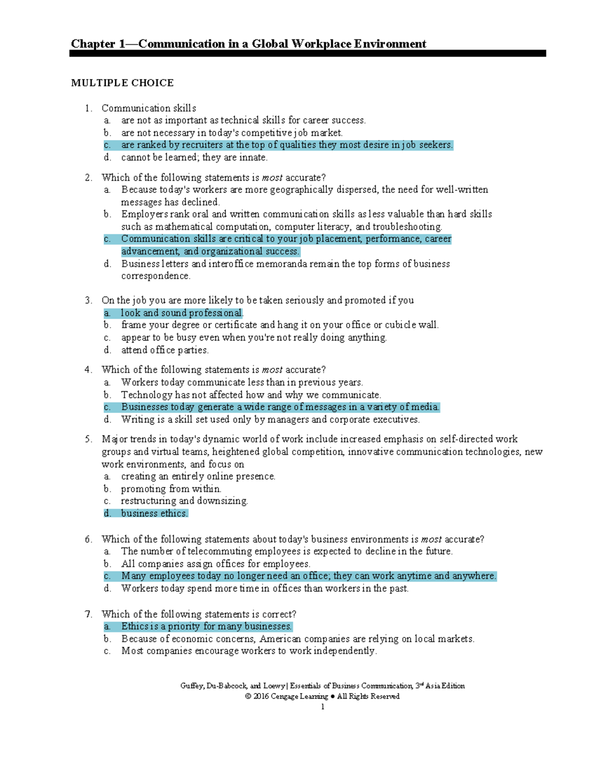 Chapter 1: Communication Skills in a Global Workplace Environment - Studocu