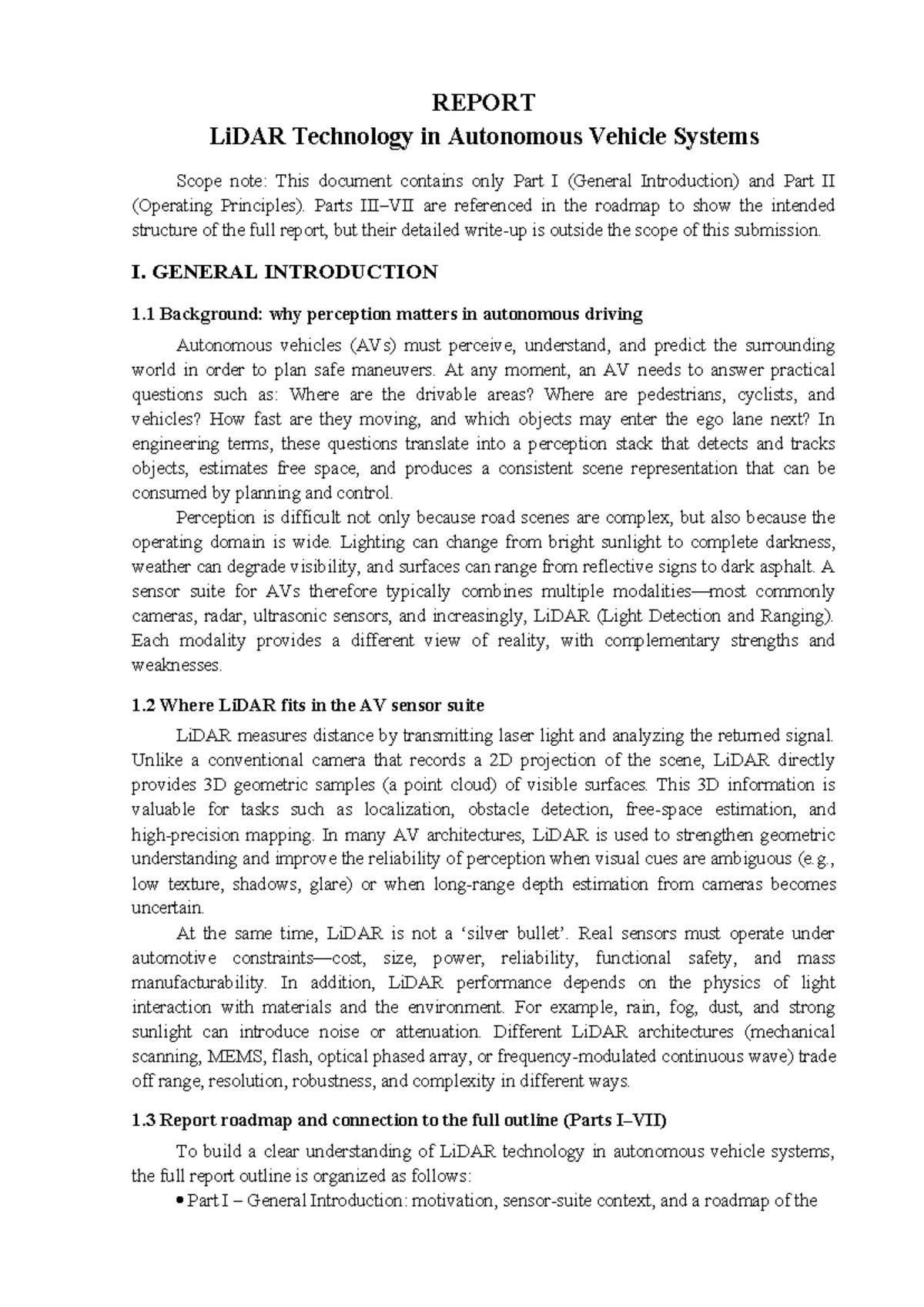 REPORT NLTL LiDAR Technology in Autonomous Vehicle Systems: Parts I ...