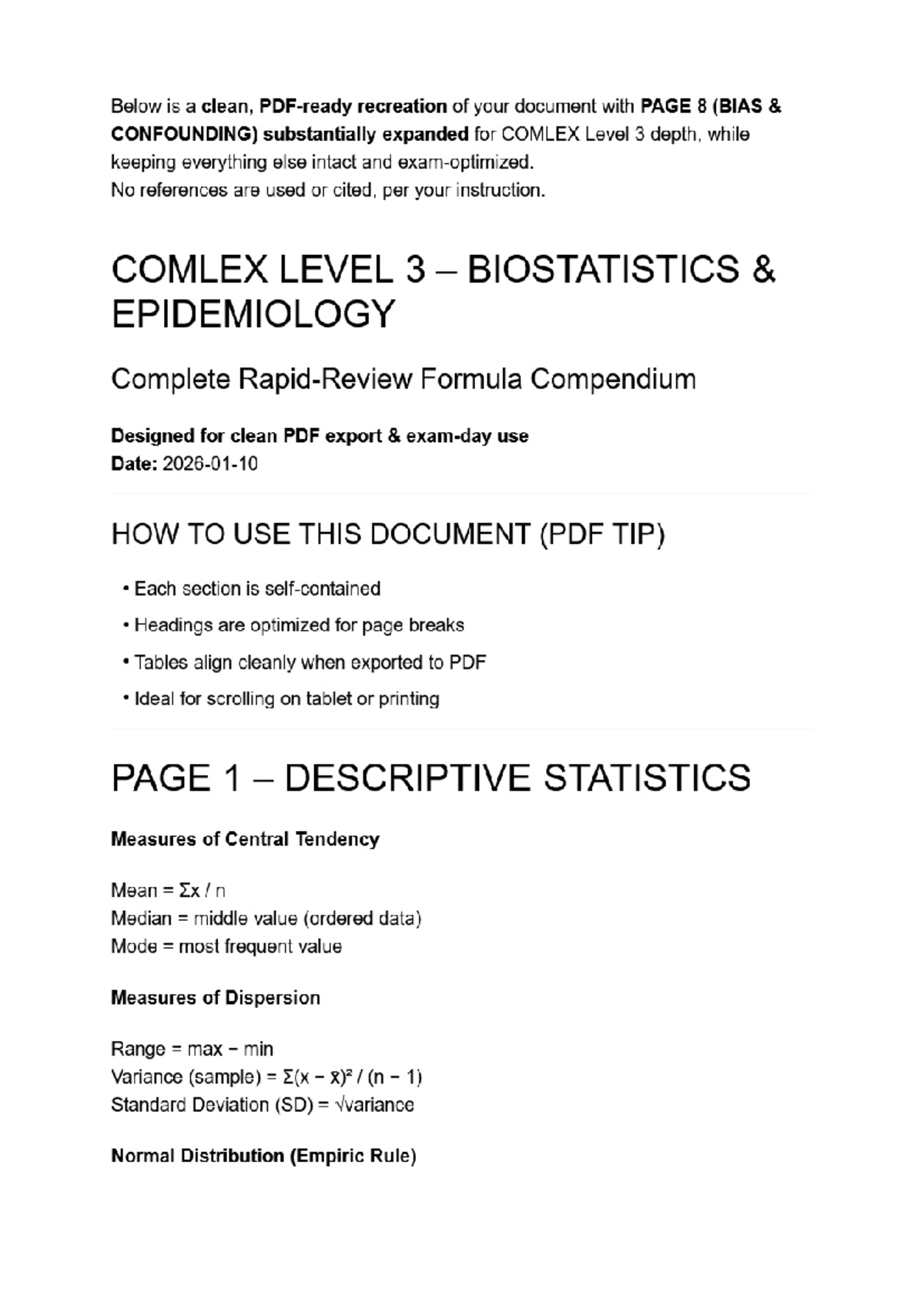 COMLEX Level 3 Biostatistics & Epidemiology: Expanded Formula ...