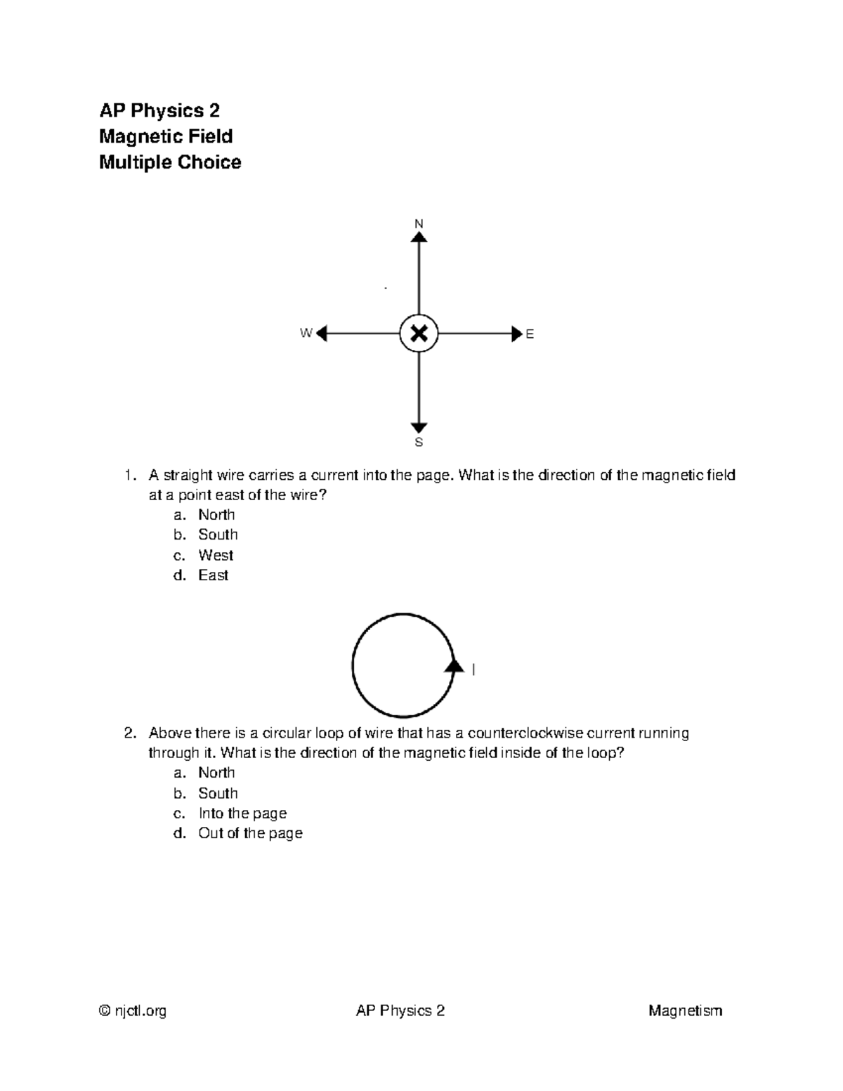 AP Physics 2: Magnetic Field Multiple Choice Questions (2015) - Studocu