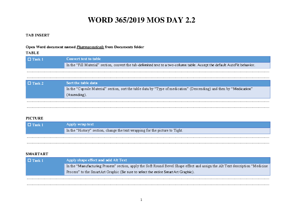 WORD 365/2019 MOS Day 2 - Table & Picture Formatting Tasks - Studocu