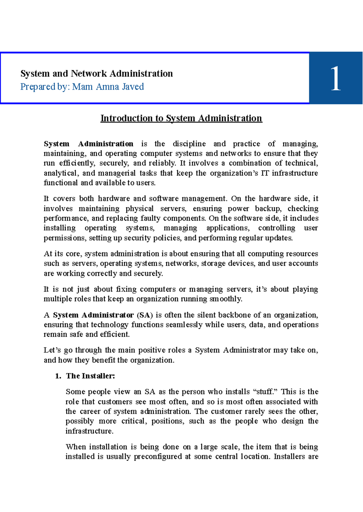 System & Network Admin: Roles, Responsibilities & Architecture - Studocu