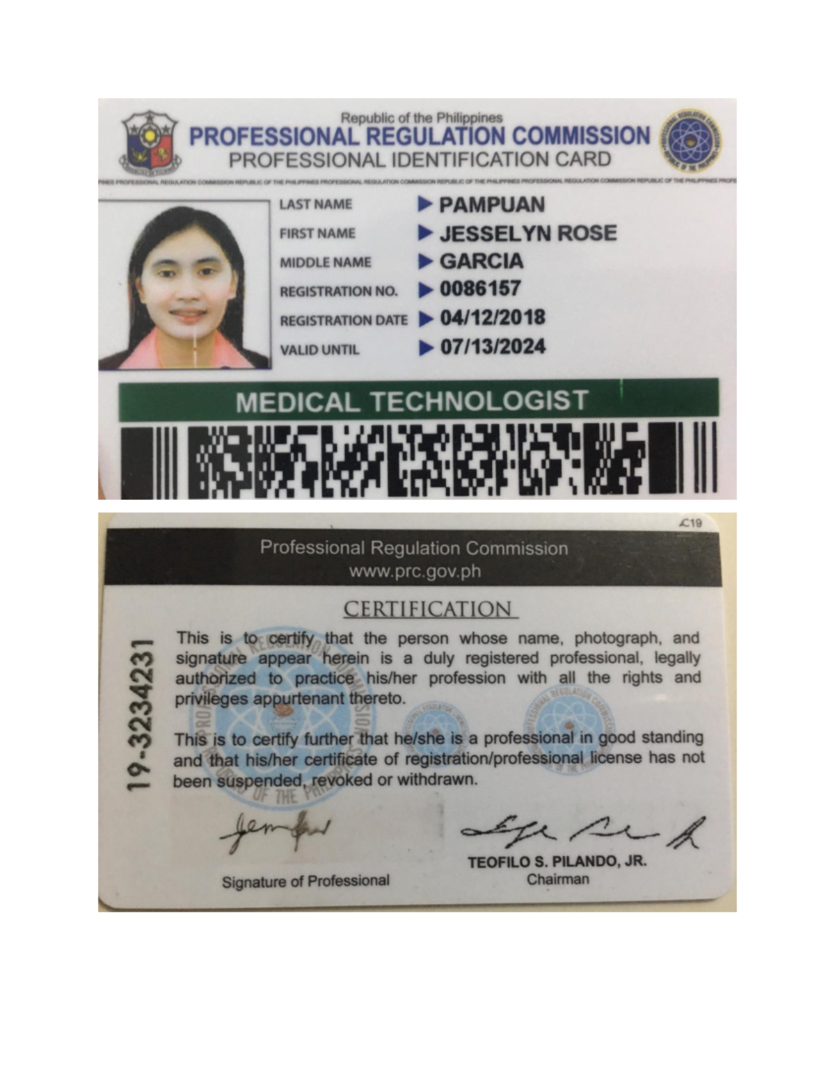 PRC ID - Front and Back Details for 3rd Year College Students - Studocu