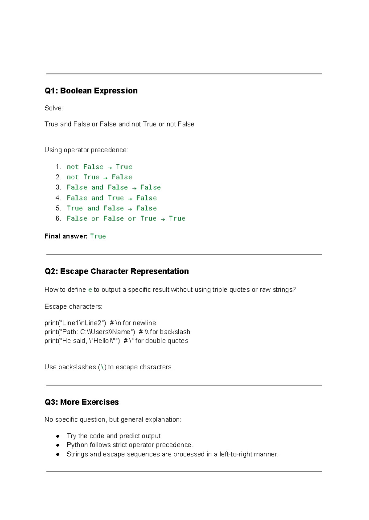 Lecture 3: Boolean Expressions & String Manipulation Solutions - Studocu