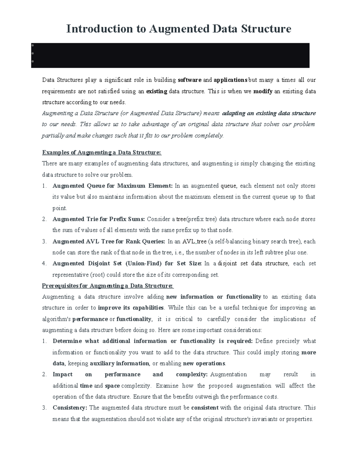 Augmenting Data Structures: Concepts and Applications - DS101 - Studocu