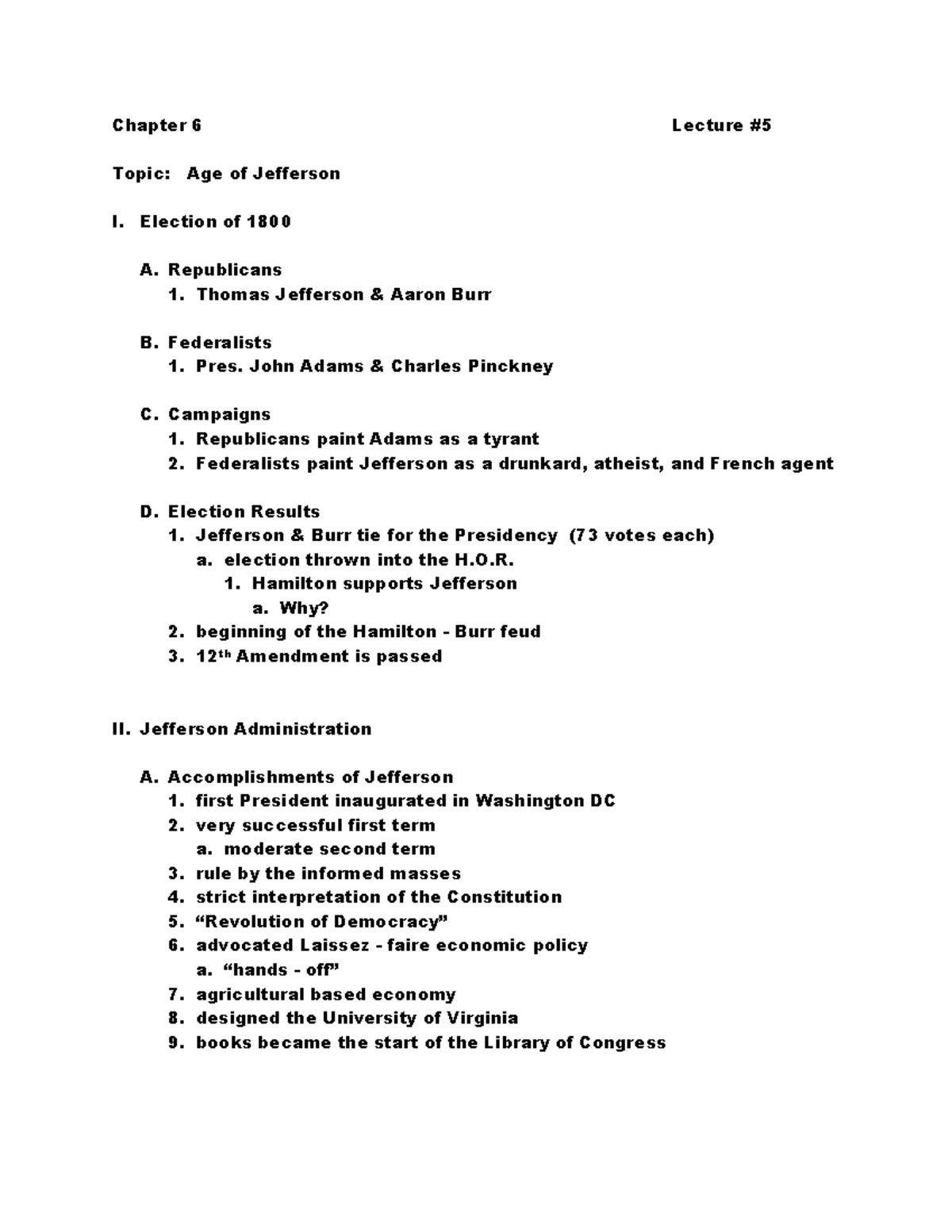 Chapter 6 Lecture #5: The Age of Jefferson & Key Events (CIV 101) - Studocu