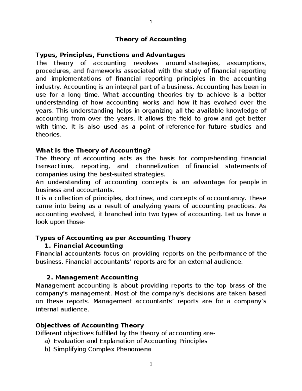 Theory of Accounting: Types, Principles, and Functions Explained - Studocu