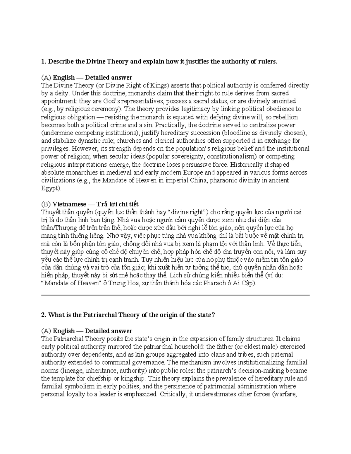 Divine, Patriarchal, and Force Theories of State Authority (POL101 ...