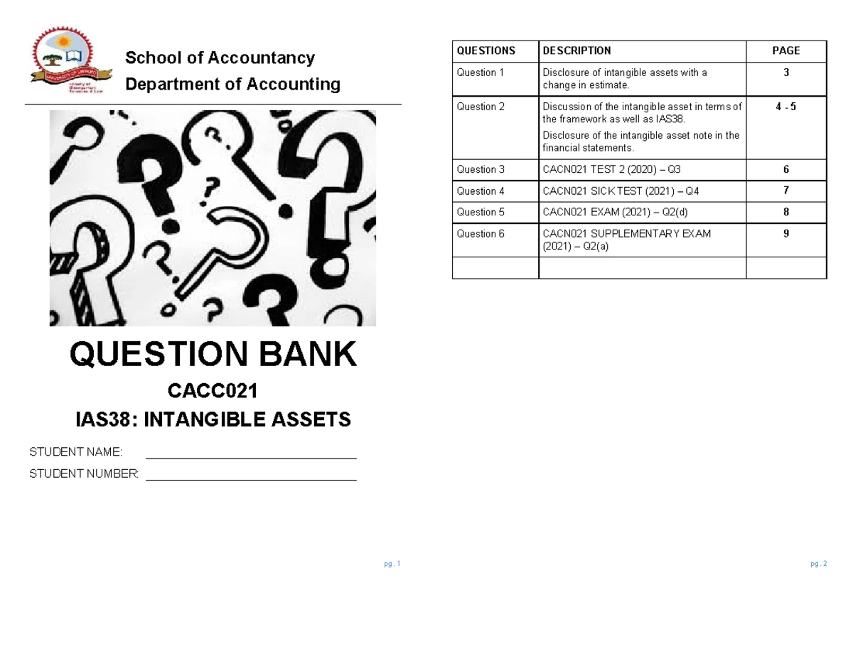 CACC021 COURSE NOTES: IAS 38 Intangible Assets Overview and Key ...