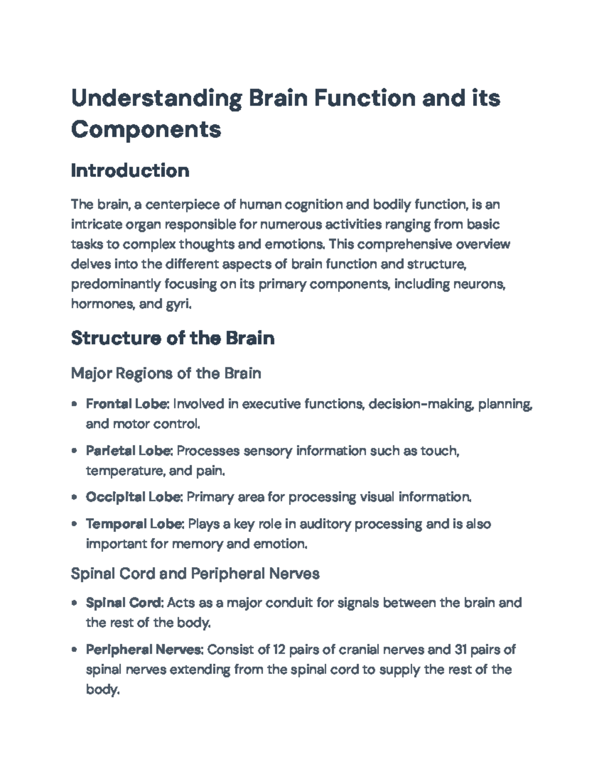 Understanding Brain Function: Structure, Neurons, and Hormones - Understanding Brain Function ...