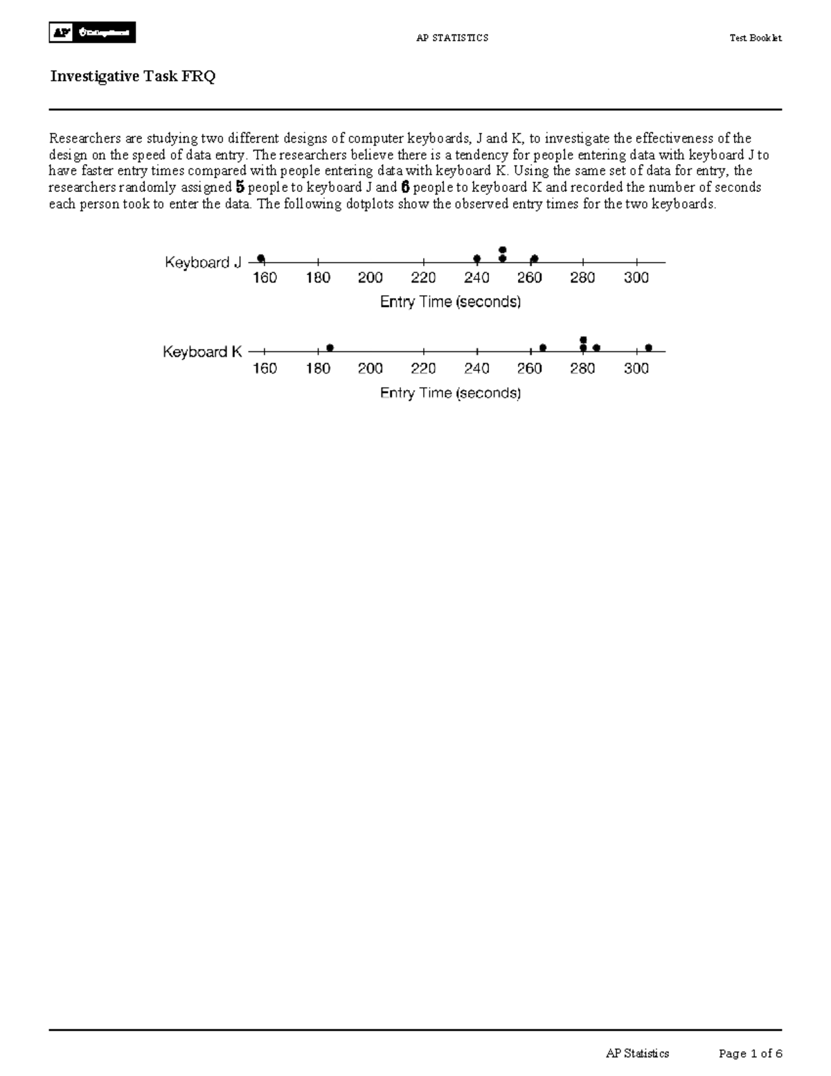 AP Statistics Investigative Task FRQ: Keyboard & Outlier Analysis - Studocu