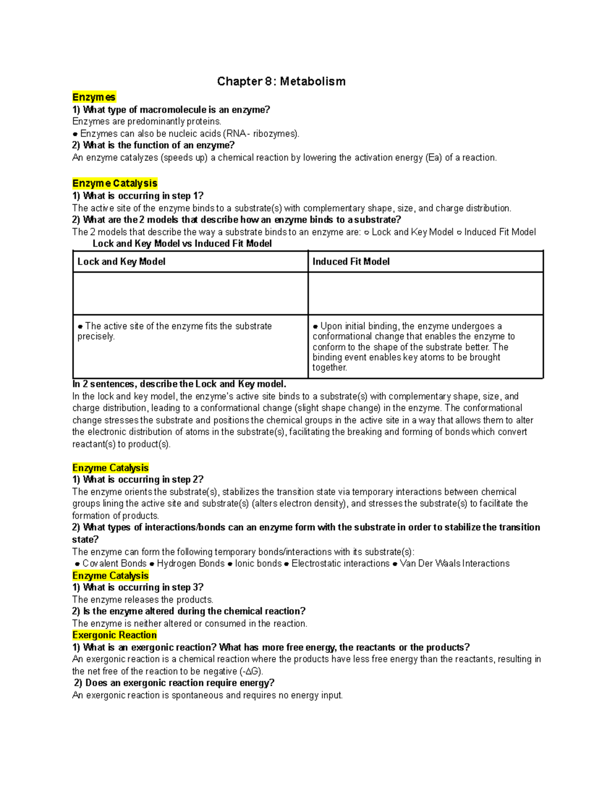 Chapter 8 & 9: Metabolism and Cellular Respiration Overview - Studocu