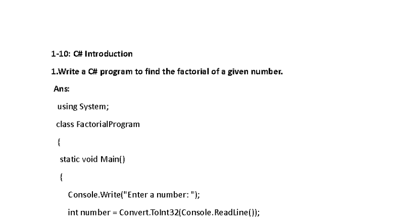 C# Assignment: Factorial, Prime Check, and Matrix Operations - Studocu