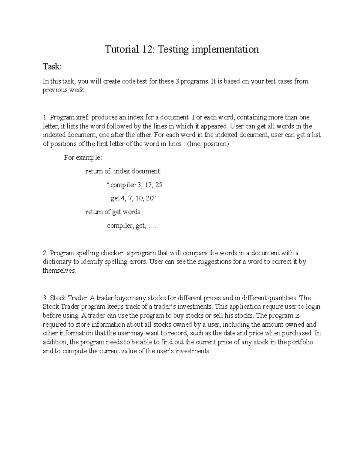 Tutorial 12 - Software Engineering - Tutorial 12: Testing ...