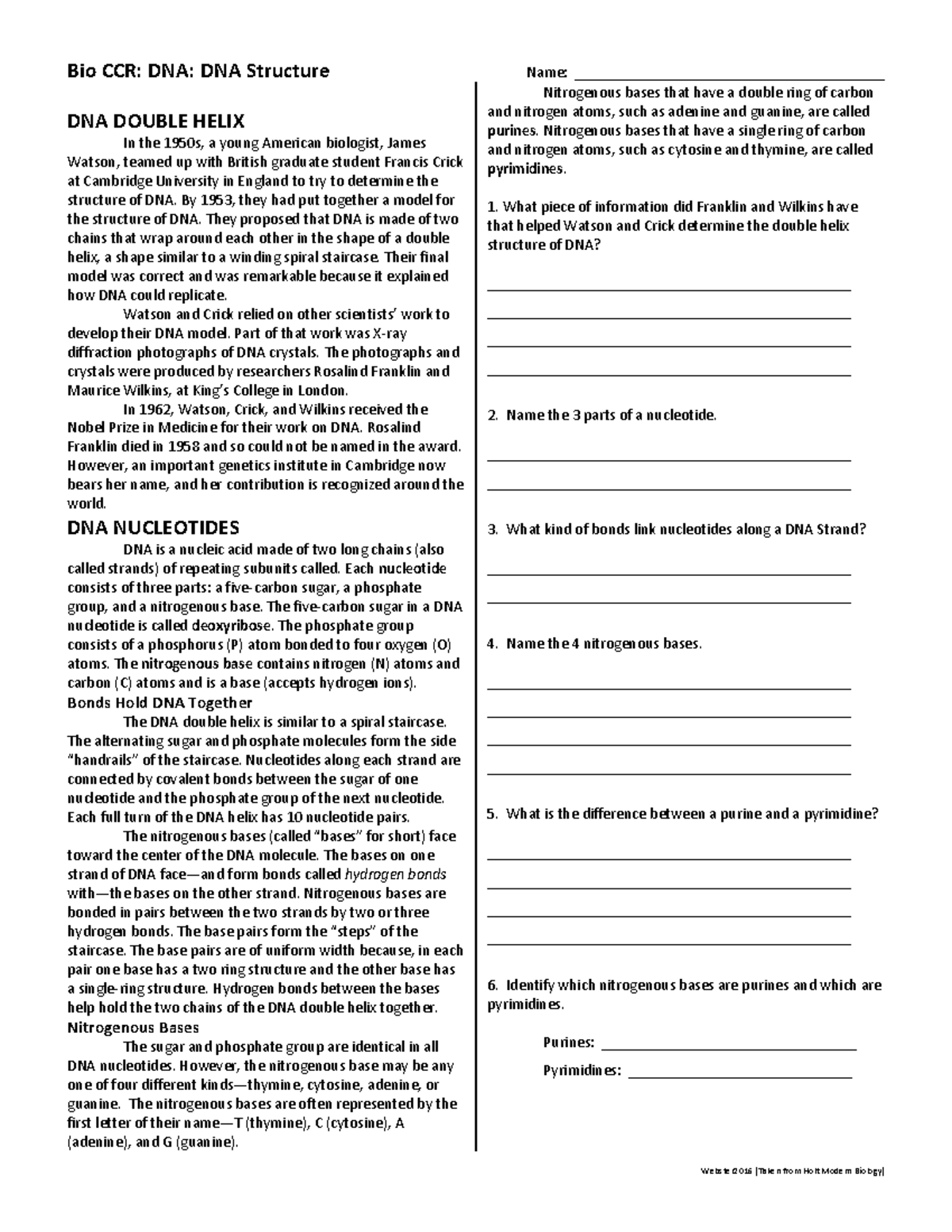 CCR - DNA Structure: Understanding the Double Helix & Nucleotides - Studocu