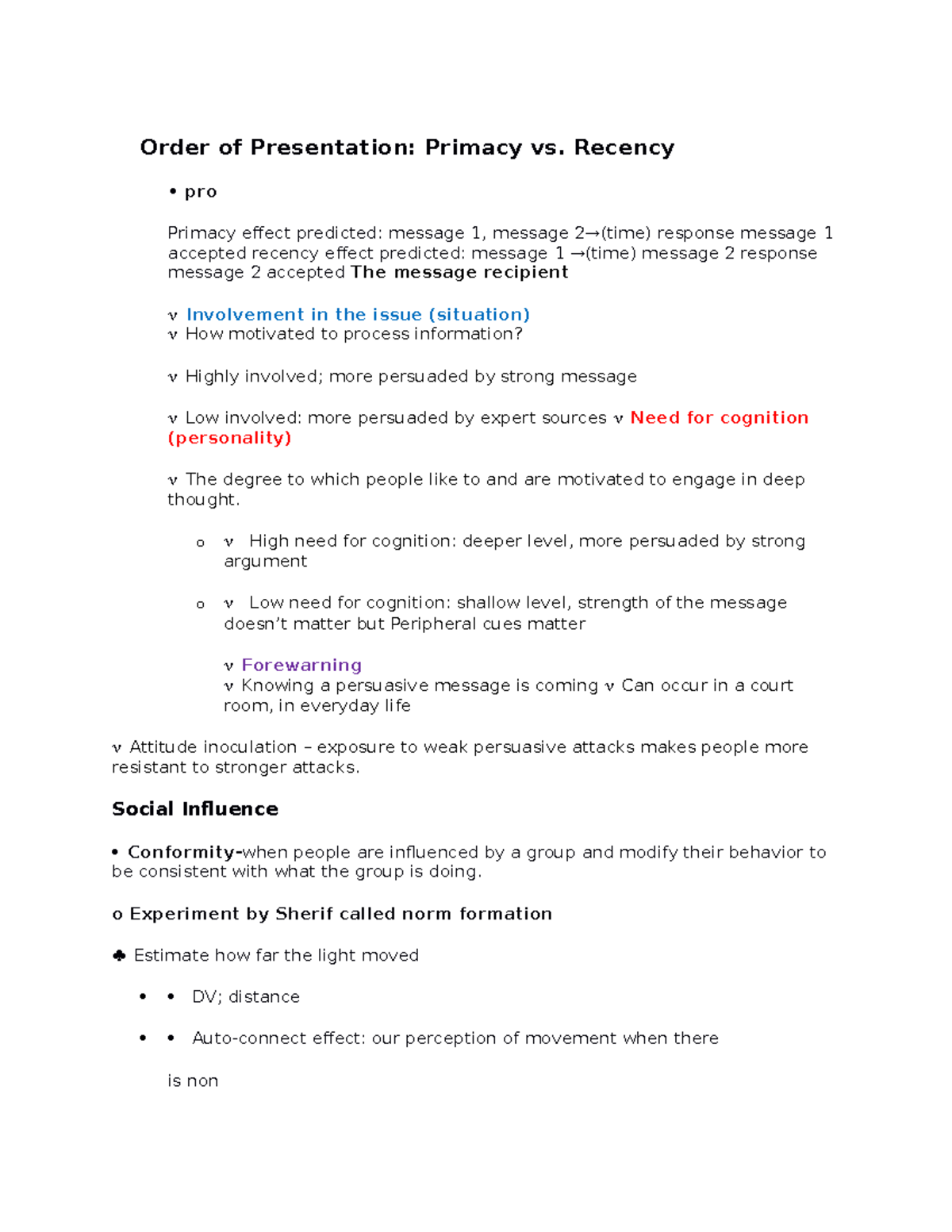 Order of Presentation - PSYC 101 - Order of Presentation: Primacy vs ...