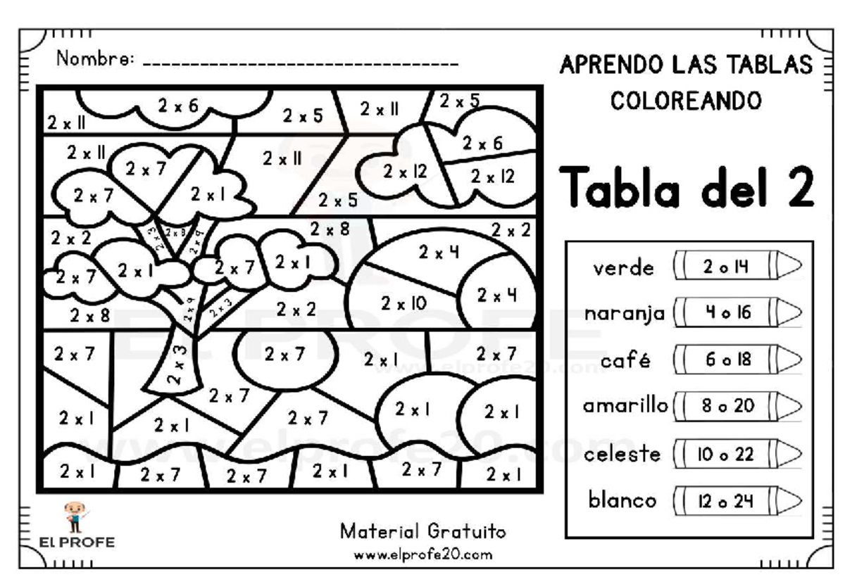 Fichas aprendo las tablas de multiplicar coloreando elprofe 20 - Nombre ...