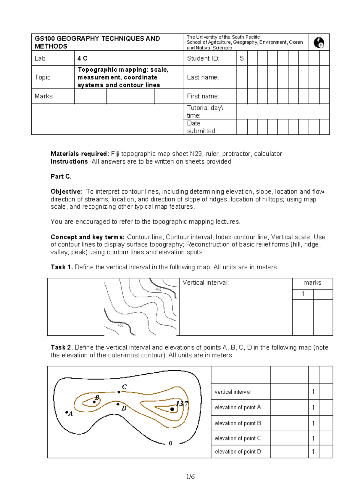 GS100 Lab 4C - Topographic Mapping: Scale, Measurement & Contours - Studocu