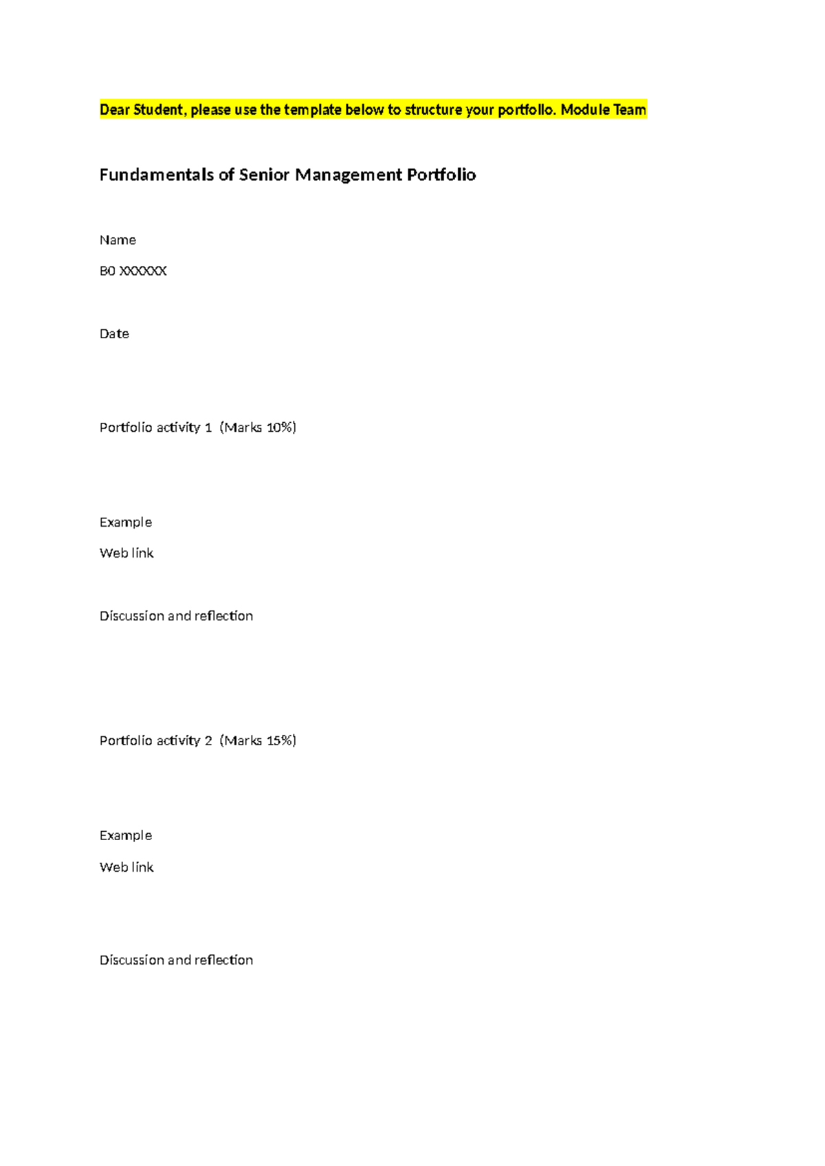 FSM 101: Portfolio Structure Template for Senior Management - Studocu