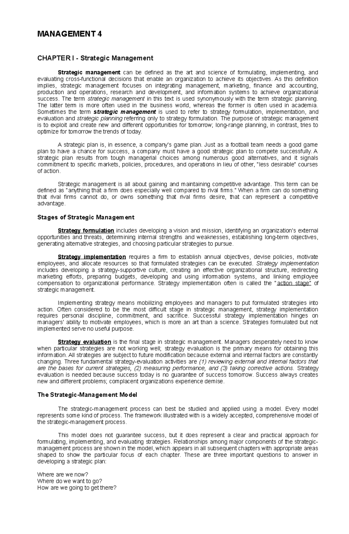 Strategic Management Notes: Key Concepts and Processes - Studocu