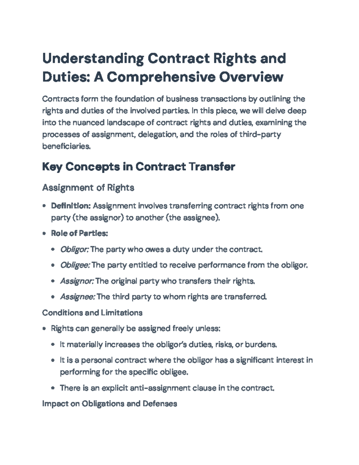 Contract Rights and Duties Overview: Key Concepts and Frameworks ...