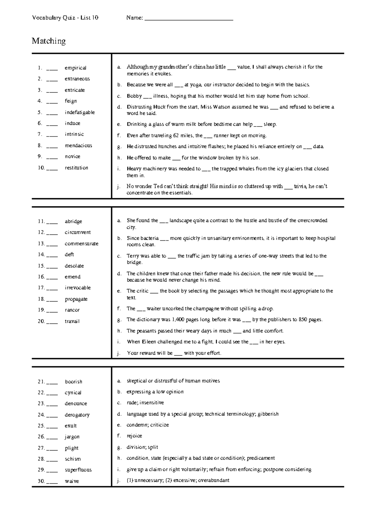 RQuiz-List 10: Vocabulary Matching for Test Prep - Studocu