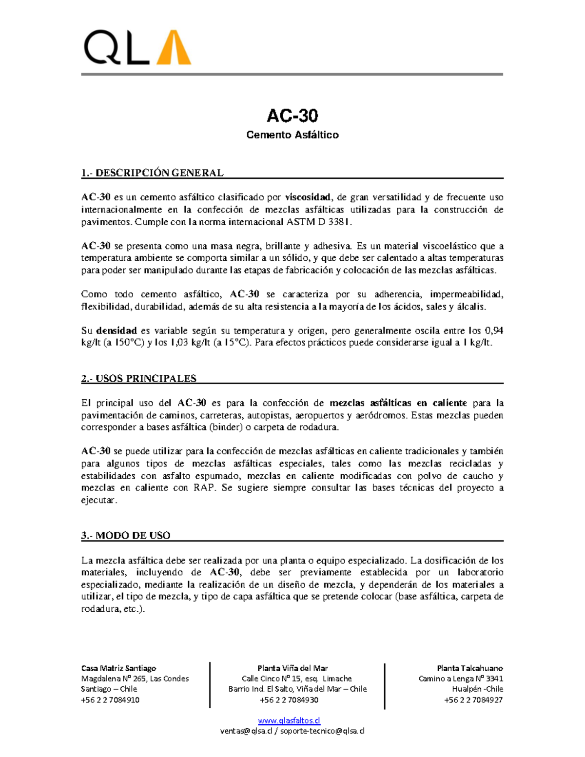 AC-30: Propiedades, Usos y Manejo del Cemento Asfáltico - Studocu