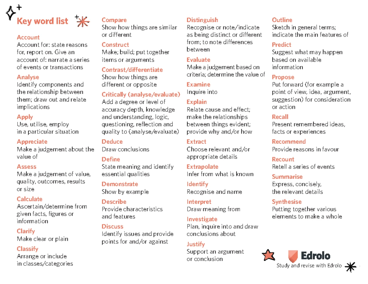 NESA Key Verbs: Understanding Key Terms for Assessment - Studocu