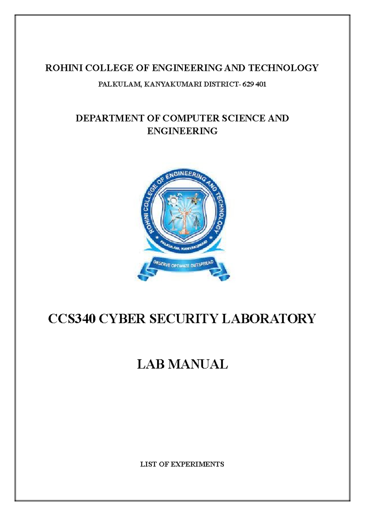 CCS340 Cyber Security Laboratory: Lab Manual and Experiments Guide ...