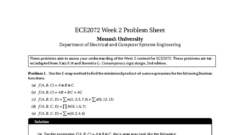 ECE2072 Week 2 Problem Set Solutions - Monash University - Studocu