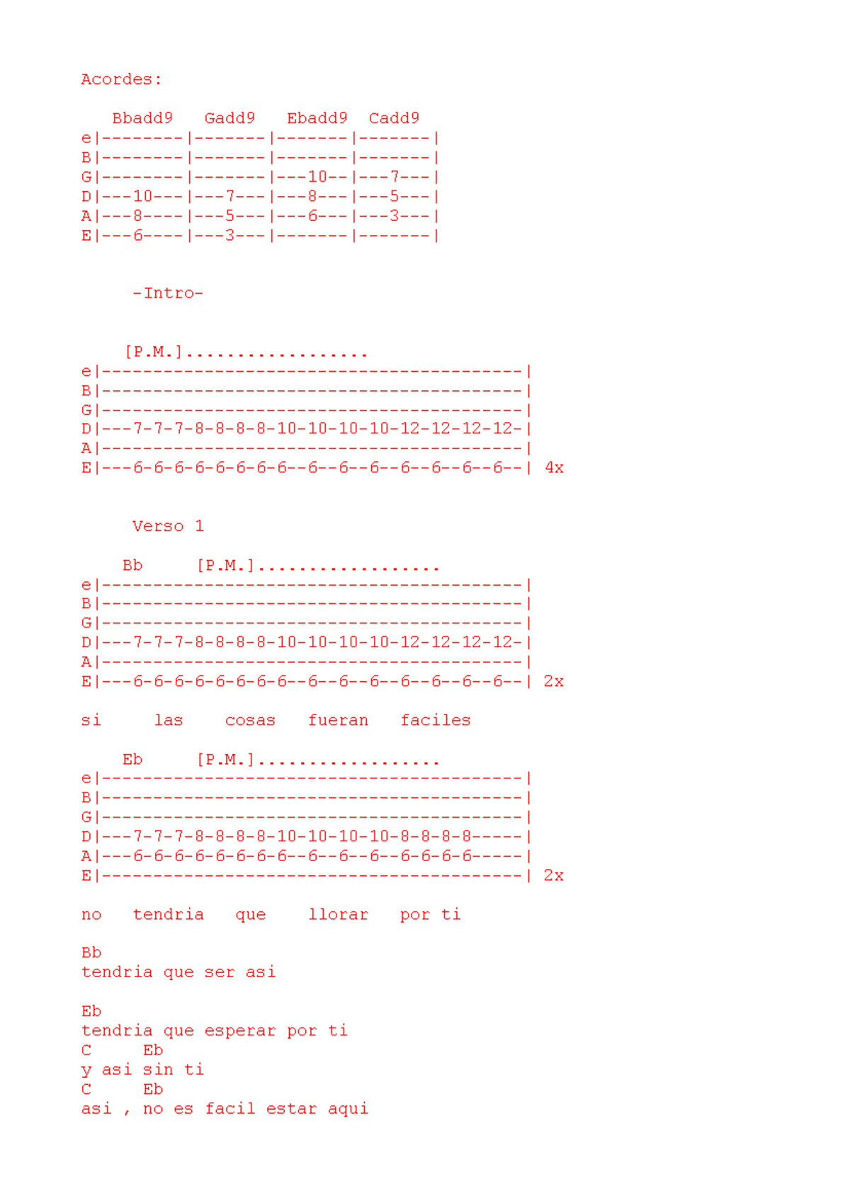 Acordes Enamorado de TI - Acordes: Bbadd9 Gadd9 Ebadd9 Cadd e|-| B|-| G ...