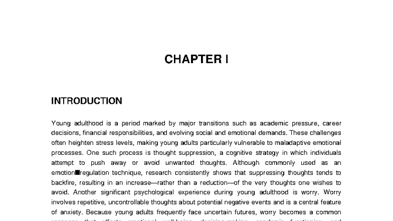 PSY 101: Thought Suppression and Worry in Young Adults - Chapter 1 ...