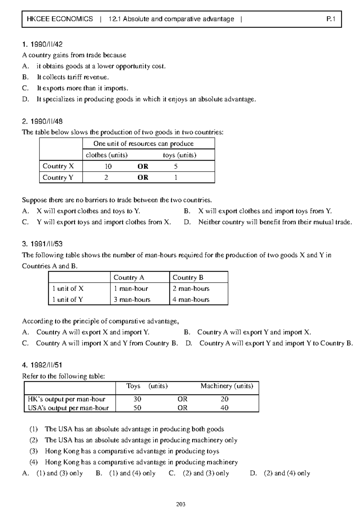 HKCEE ECONOMICS 12.1 Absolute and Comparative Advantage Notes - Studocu