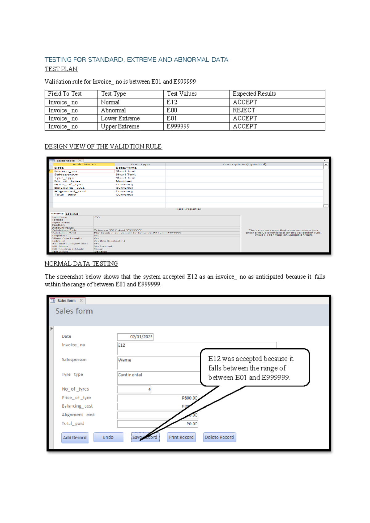 Testing Plan for Invoice No. Validation Rule (Course Code: TBD) - Studocu