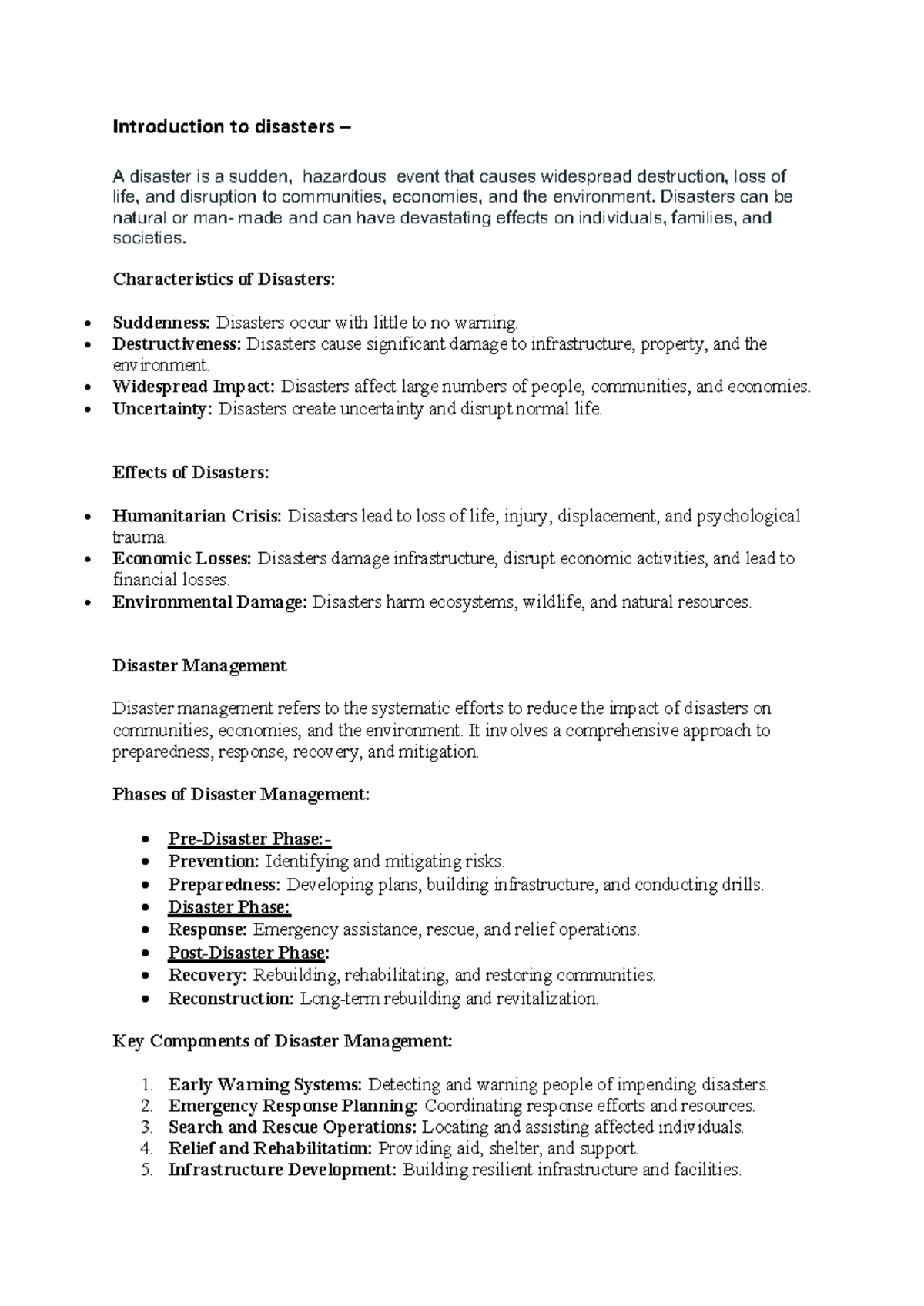 Introduction to Disasters: Key Concepts and Management Strategies - Studocu