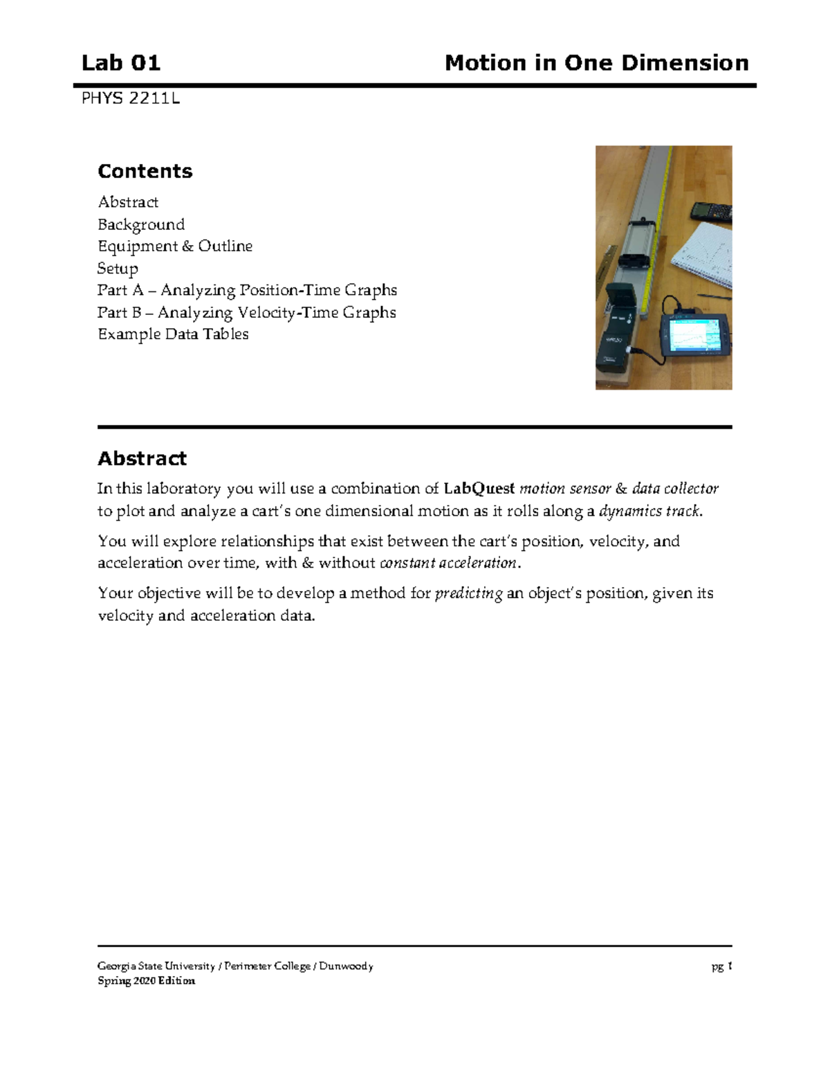 Lab 01: Motion in 1D - Analyzing Position & Velocity (PHYS 2211L) - Studocu