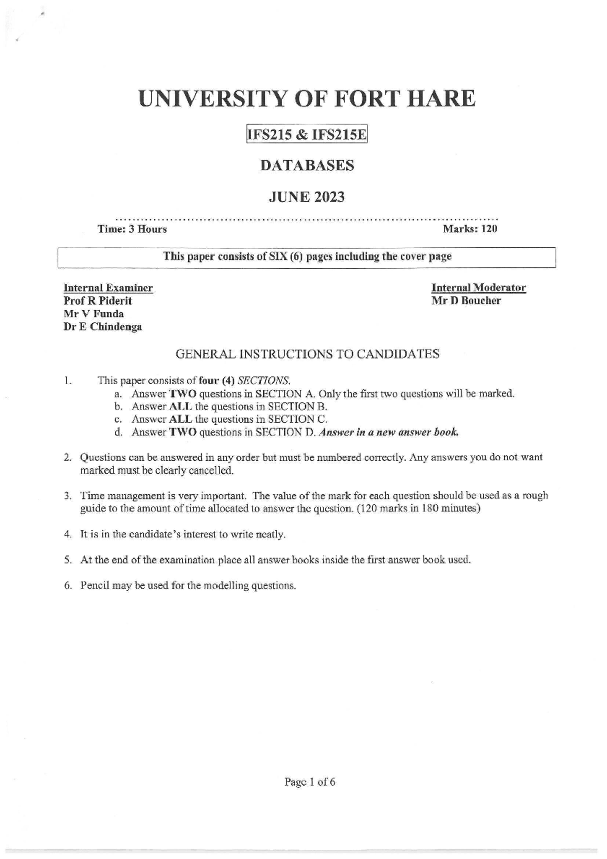 IFS215 DATABASES JUNE 2023 EXAMINATION PAPER - 3 HOURS - Studocu