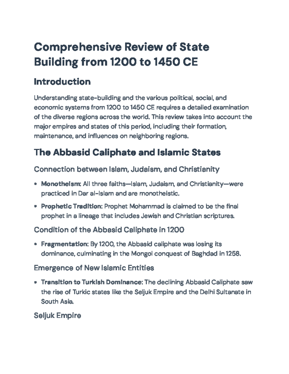 State-Building Review: 1200-1450 CE - Major Empires & Influences - Studocu