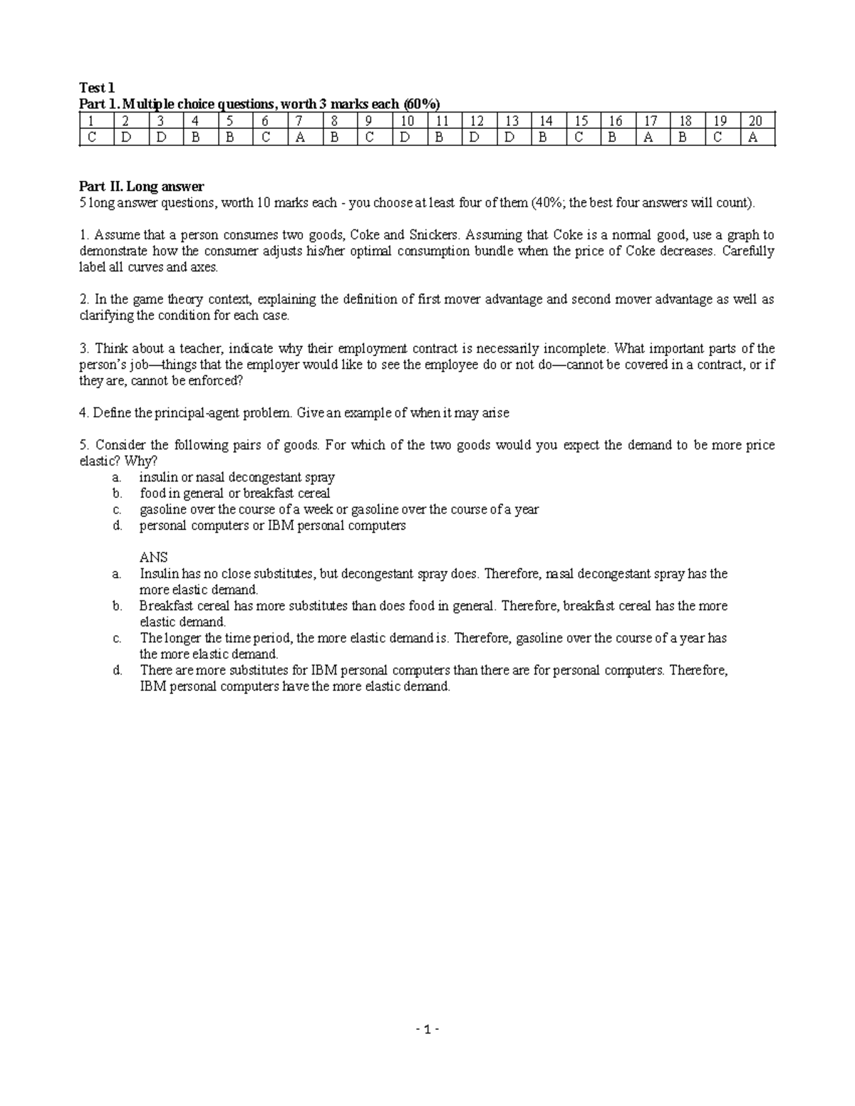 Key for Test 1 - Waikato: MCQs & Long Answer Solutions - Studocu