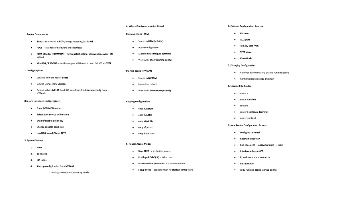 Networking 2 - W14-15 Router Configuration and Management Notes - Studocu