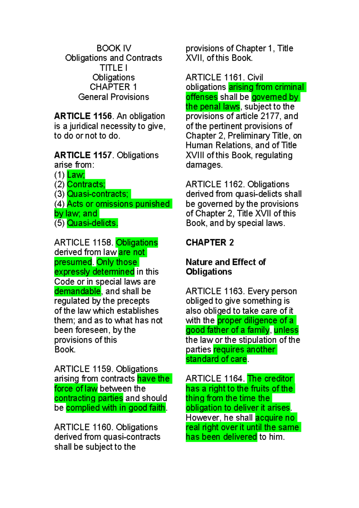Oblicon Notes - BOOK IV Obligations and Contracts TITLE I Obligations ...