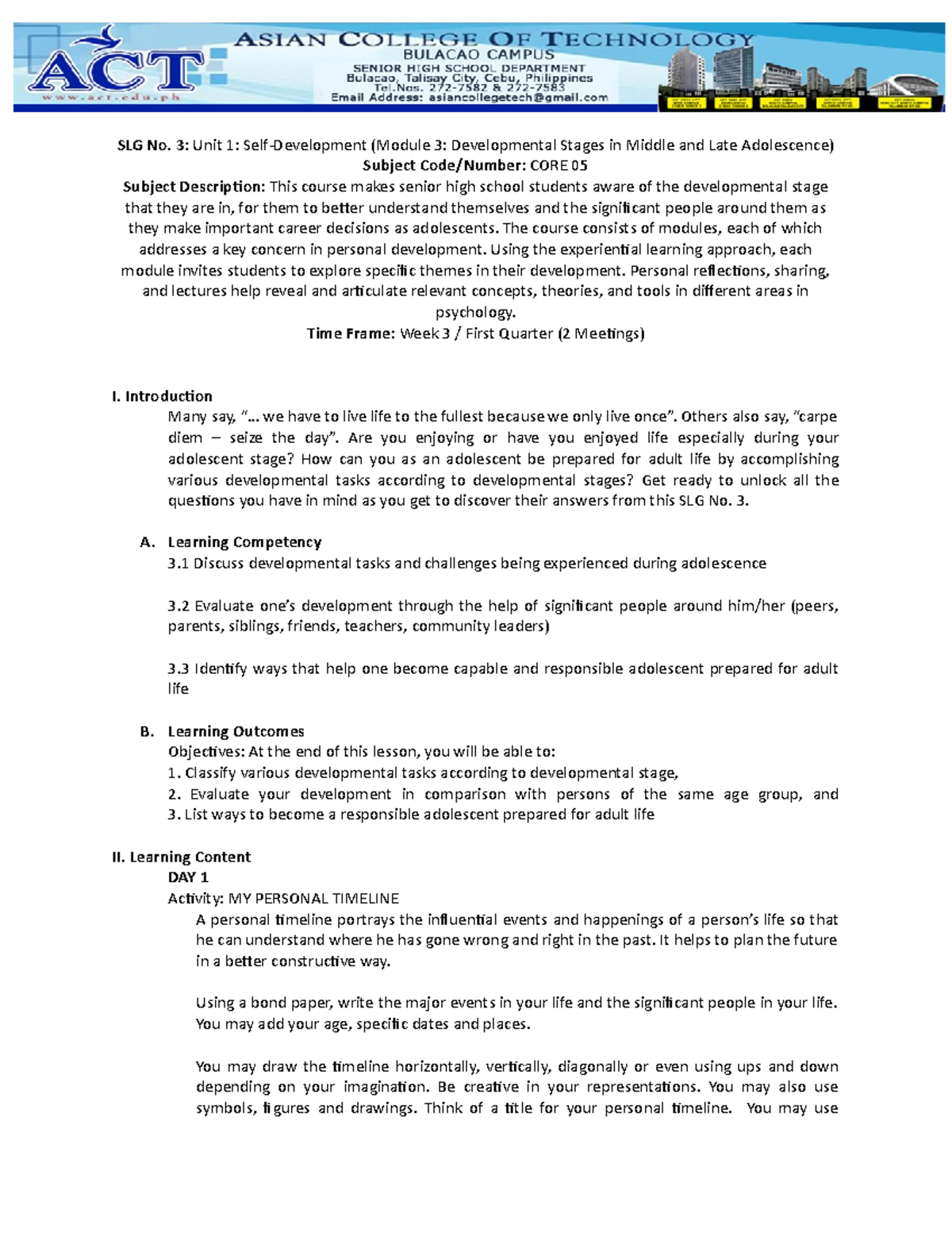 SELF- Learning- Guide- Perdev-WEEK3 - SLG No. 3: Unit 1: Self ...
