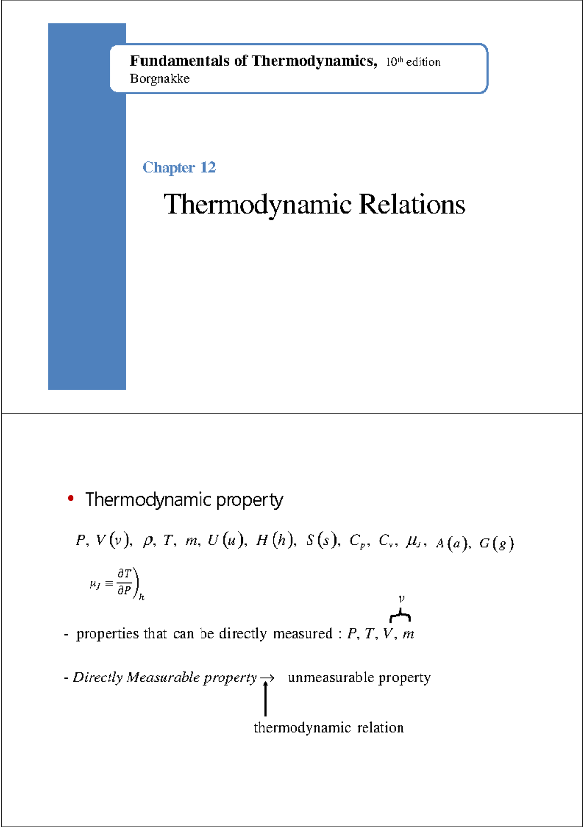 Chapter 12: Thermodynamic Relations in Fundamentals of Thermodynamics ...