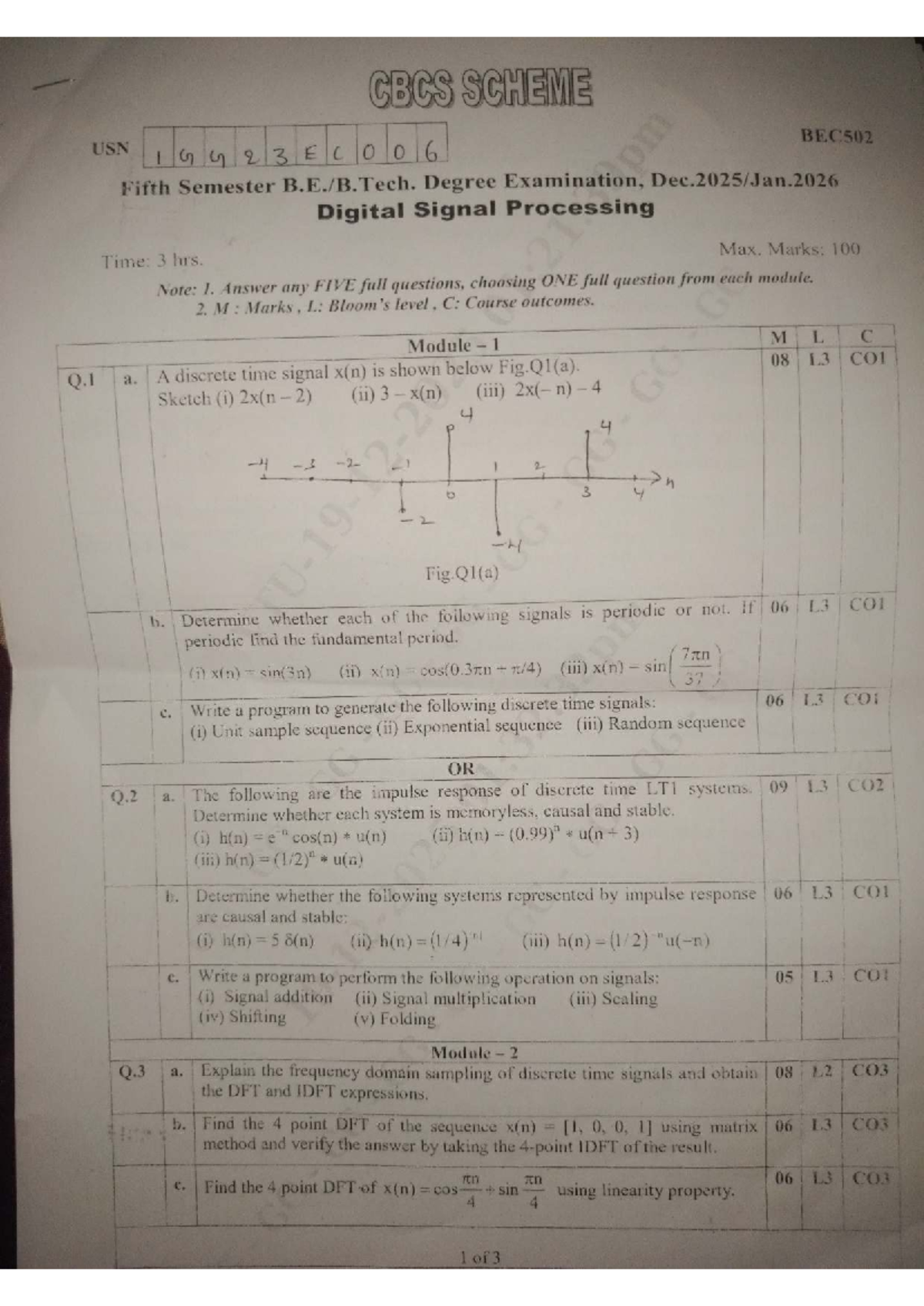 DSP QP - BEC502 Fifth Sem Exam Good Questions for Review - Studocu