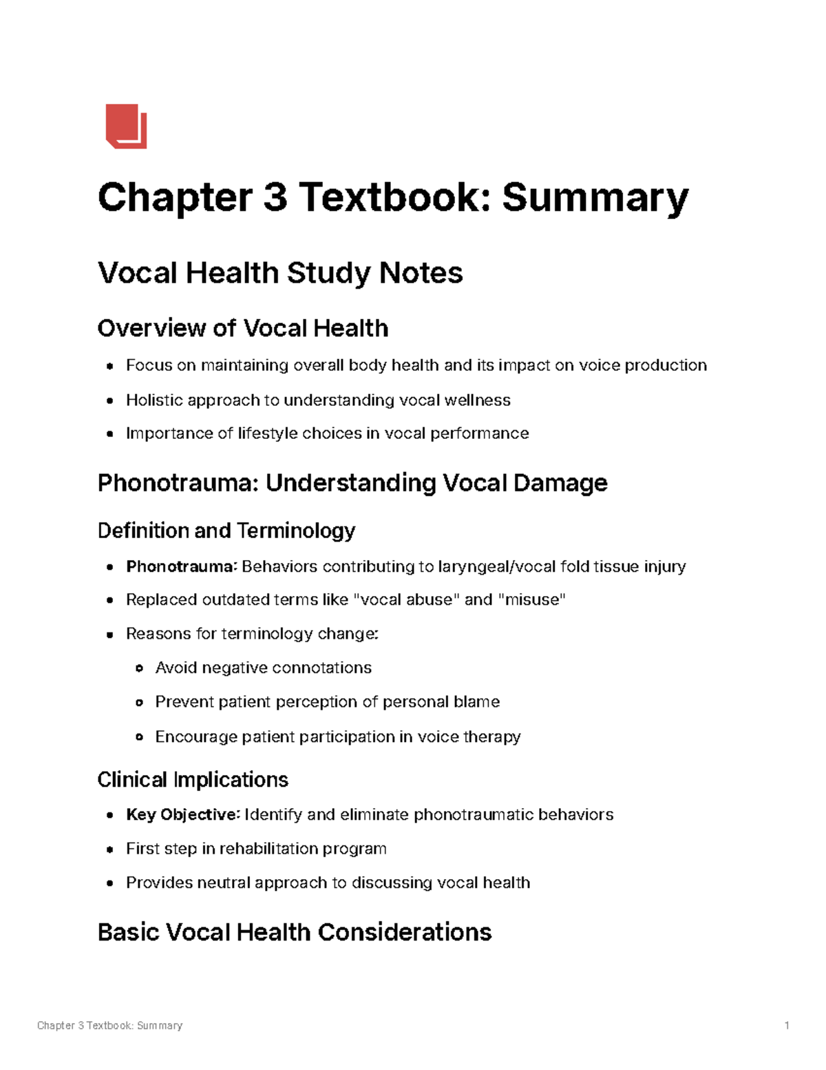 Vocal Health Study Notes: Key Concepts & Strategies (Chapter 3) - Studocu