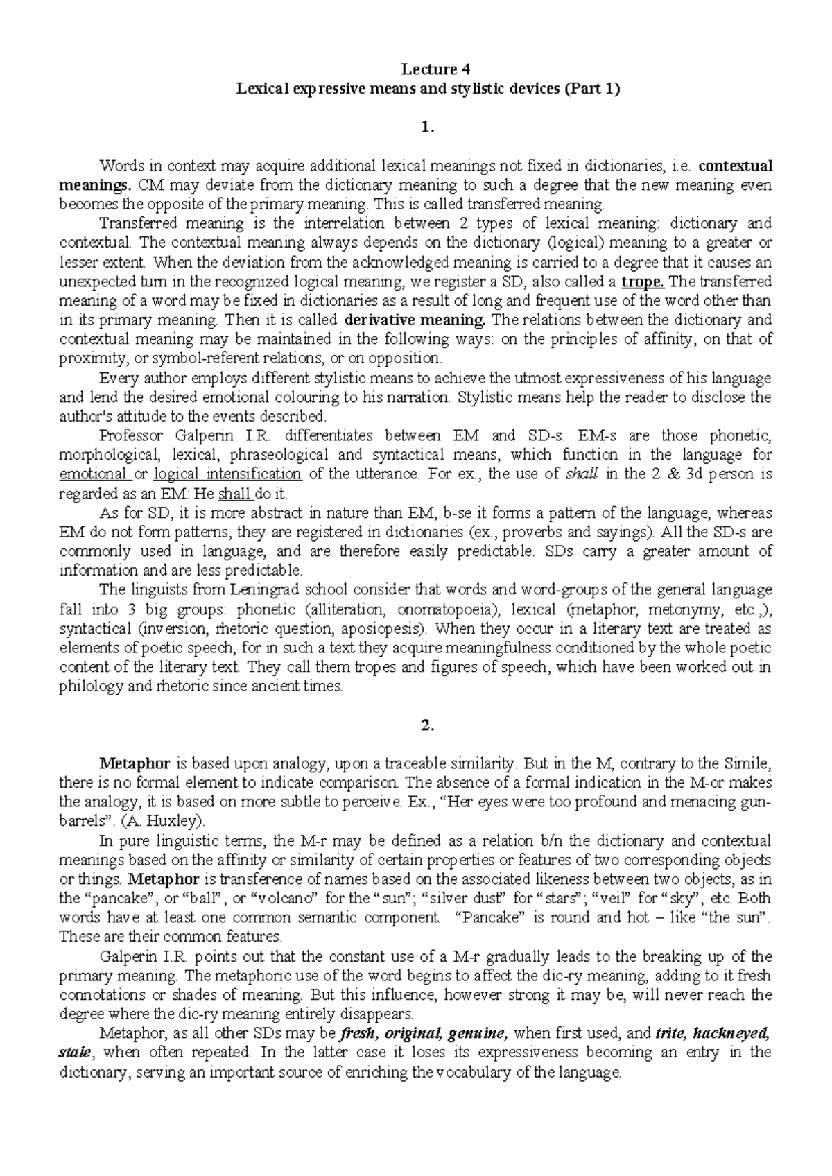 Lecture 4 - Lexical Expressive Means & Stylistic Devices (Part 1) - Studocu